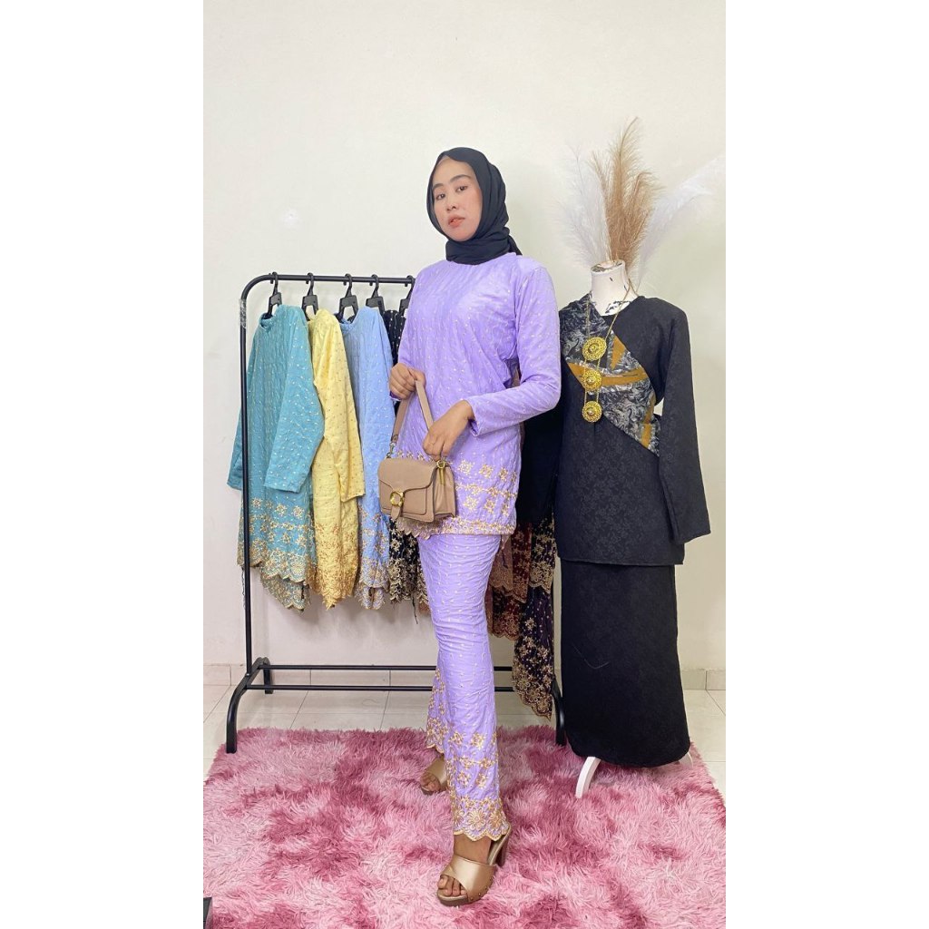 Baju Kurung Moden Sulam Penuh Premium SB ( Gold Line ) | Shopee Malaysia