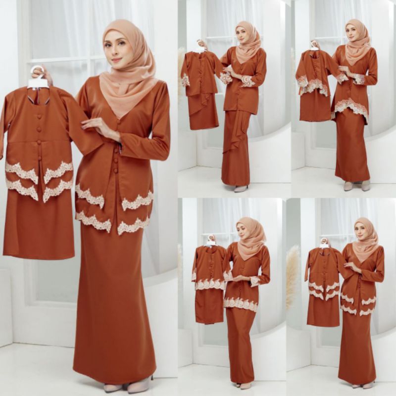 SEDONDON BAJU MELAYU DAN BAJU KURUNG SET FAMILY brick orange , oren ...