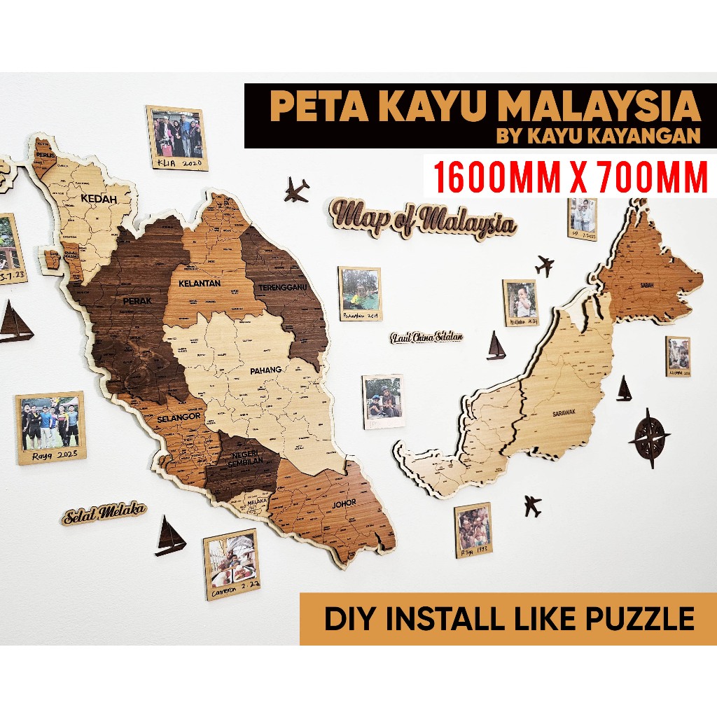 MAP MALAYSIA KAYU BESAR, 160CM X 70CM, PETA KAYU MALAYSIA, WOODEN MAP ...