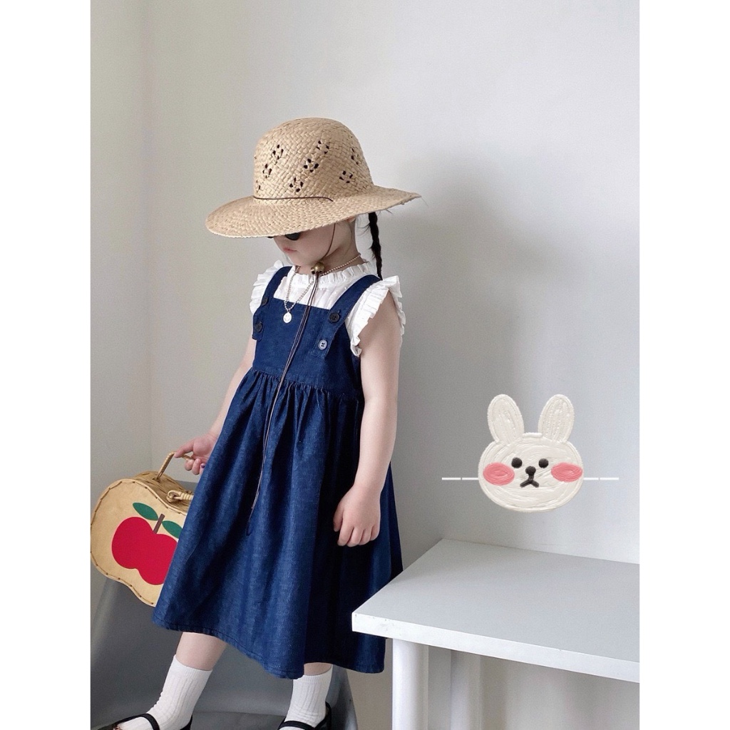 8-25kg Set 2pcs Baby Kid Girl Short Sleeve Silk Denim Dress 1-7 years ...