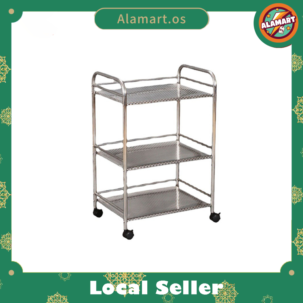 201 stainless steel three-layer cart with wheels | Shopee Malaysia