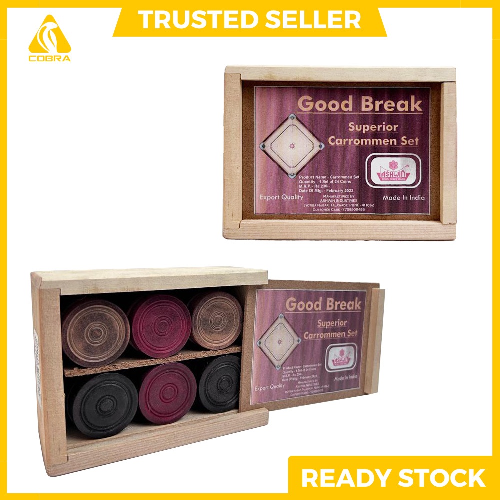 Ashwin Carrom Men Carrom seed coin Wooden GOOD BREAK In Wooden Box Buah ...