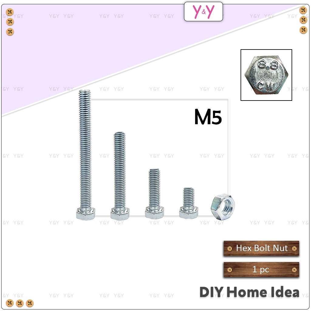 Y&Y Eco M5 Hex Bolt & Nut (Zinc) / Hex Screw / Hexagon Head Screw ...