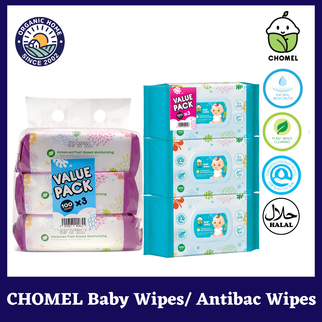 Chomel Baby Wipes / Antibac Wipes 100 sheets x 3 [Value Pack] | Shopee ...