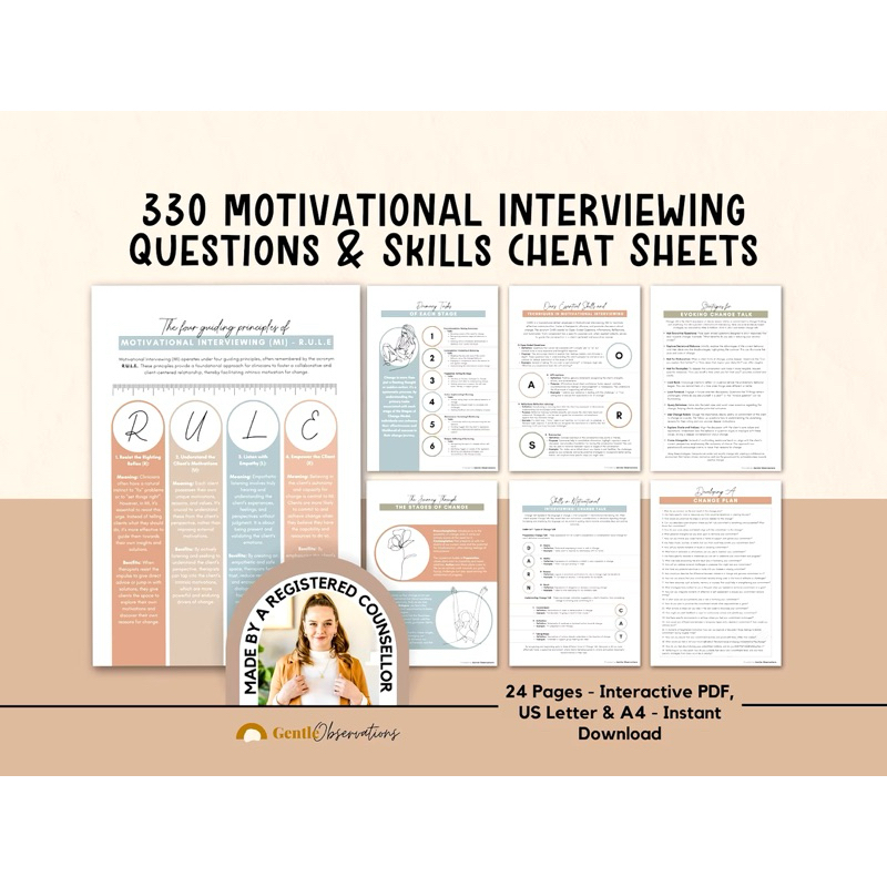 Motivational Interviewing Questions & Theory Cheat Sheets, Stages of ...