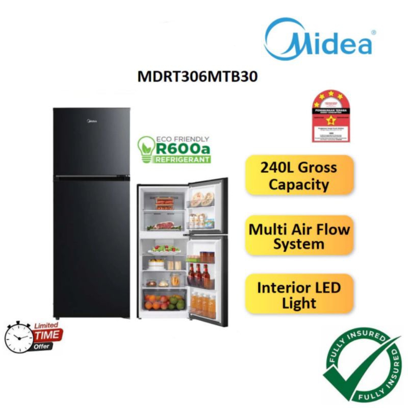 FAST SHIPPING Midea Refrigerator 2 Door Inverter 240L Fridge Peti Sejuk ...