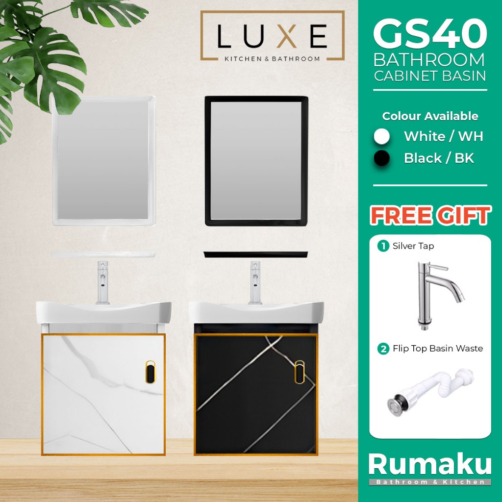[SHOPEE EXCLUSIVE] LUXE GS40 Aluminum Composite Panel Ceramic Cabinet Basin Set with Mirror and ...