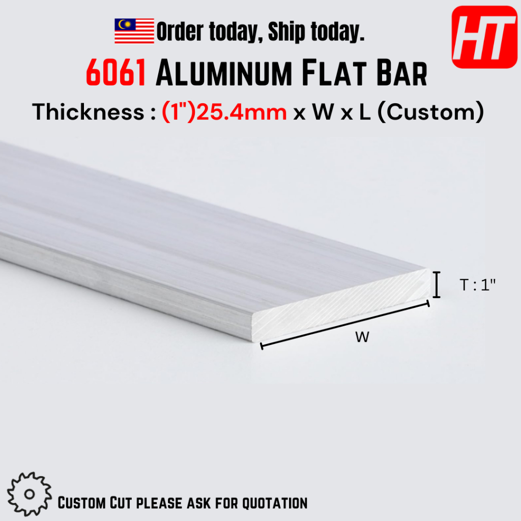 [Custom Length] 6061 Aluminium Flat bar (Thickness 1" inch / 25.4mm ...