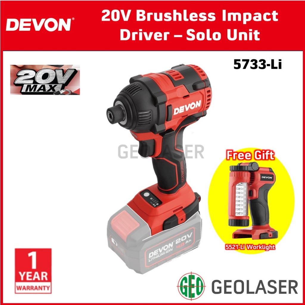 DEVON 20V BRUSHLESS CORDLESS IMPACT WRENCH IMPACT DRIVER SOLO UNIT WITH ...