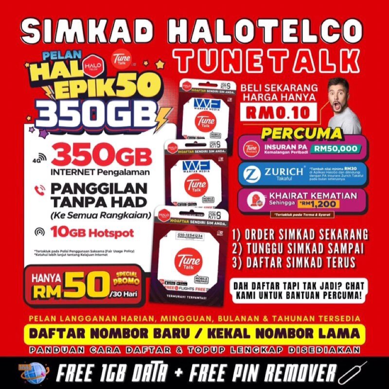 Simkad Halo Telco Tunetalk Coverage Celcom Internet Murah Line 5G/4G ...
