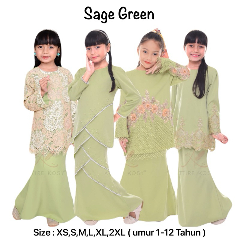 🔥(KIDS RAYA 2024) 1-12 TAHUN | TEMA SEDONDON SAGE GREEN / GREEN TEA ...
