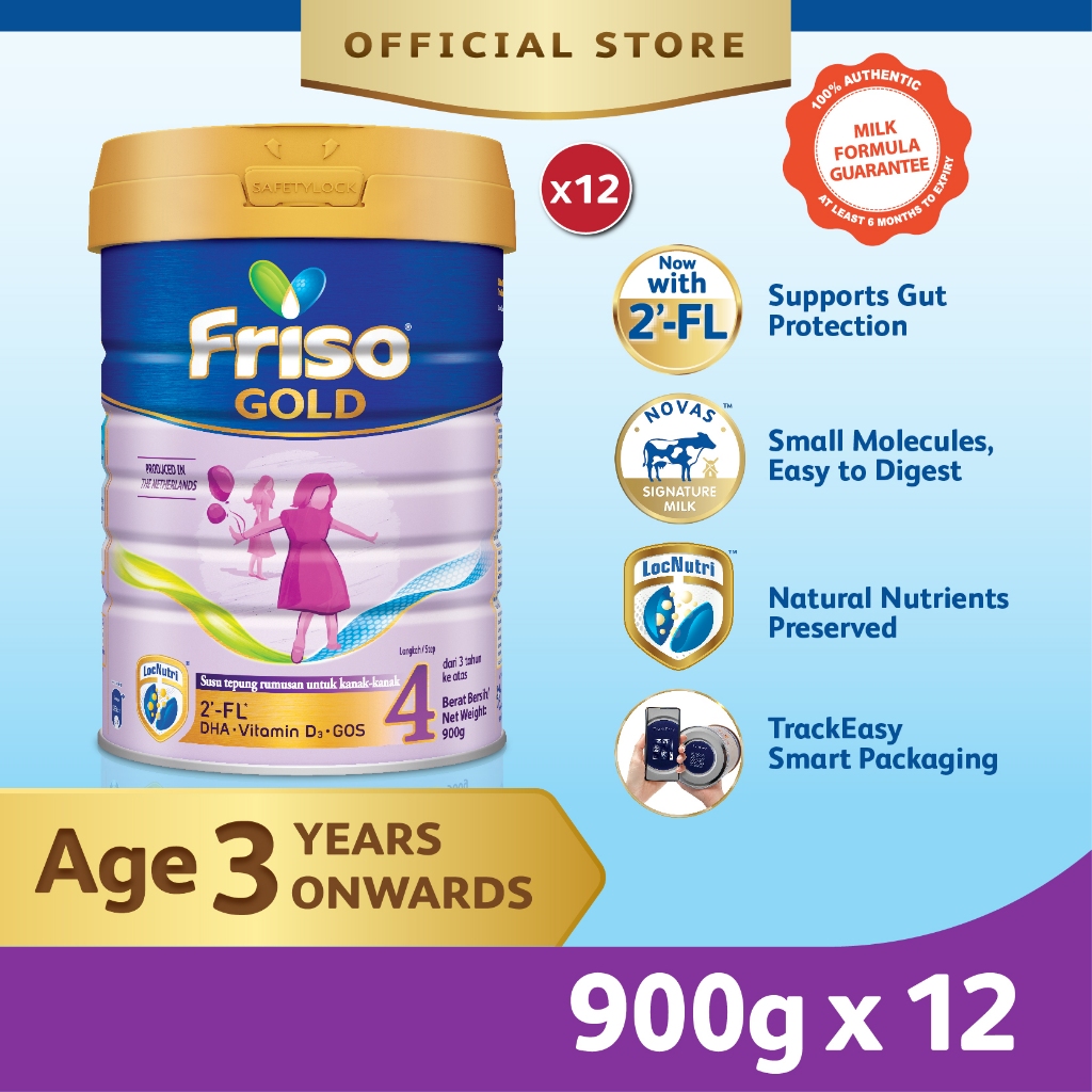 [Bundle of 12] Friso Gold Step 4 Milk Formula 900g [Exp 02 Nov 2026 ...