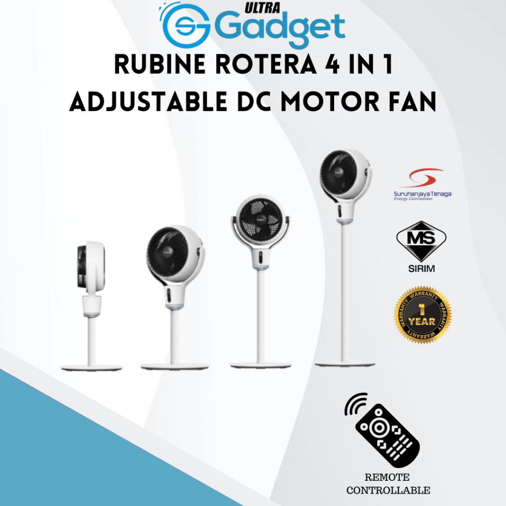 RUBINE ROTERA 4 IN 1 ADJUSTABLE DC MOTOR FAN | Shopee Malaysia