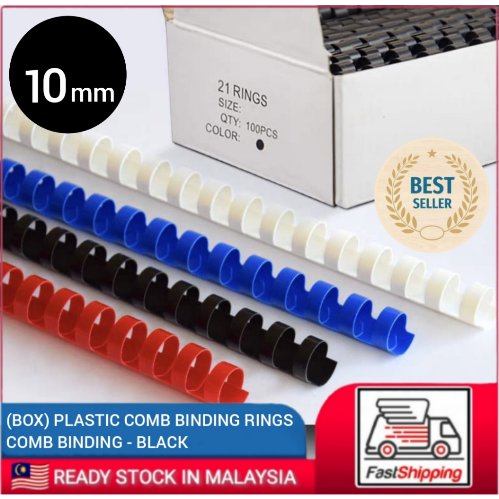 (Box) Plastic Comb Binding Rings | Binding Comb | Binding Comb Ring | Comb Binding - Black Color ...