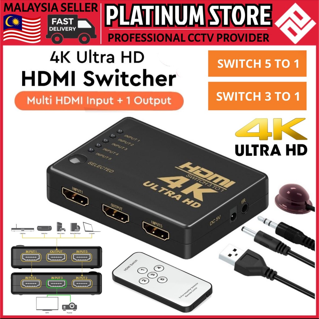 3 Port 5 Port 1080P 4K HDMI Switch Selector Switcher Splitter Hub with ...