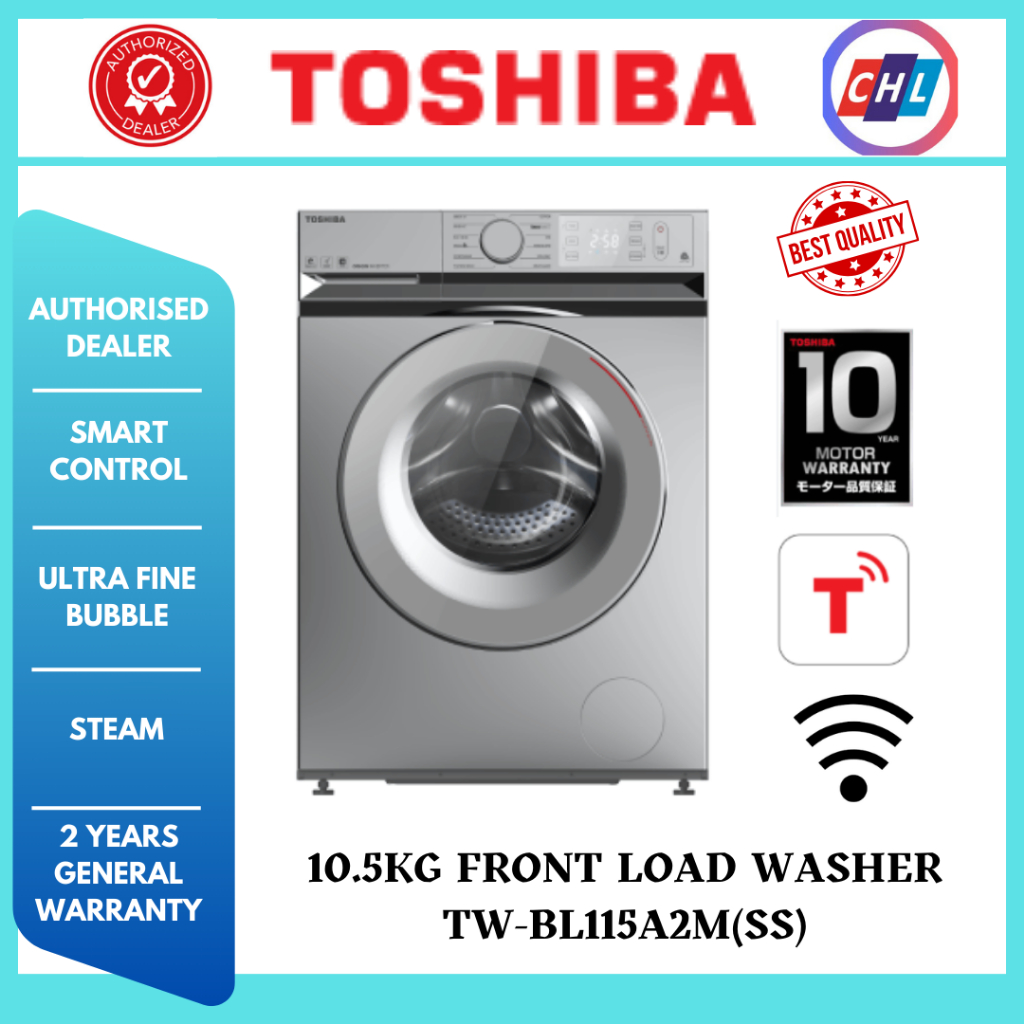 TOSHIBA 10.5KG FRONT LOAD WASHER TW-BL115A2M(SS)(cut out:595mm x 605mm x 850mm) | Shopee Malaysia