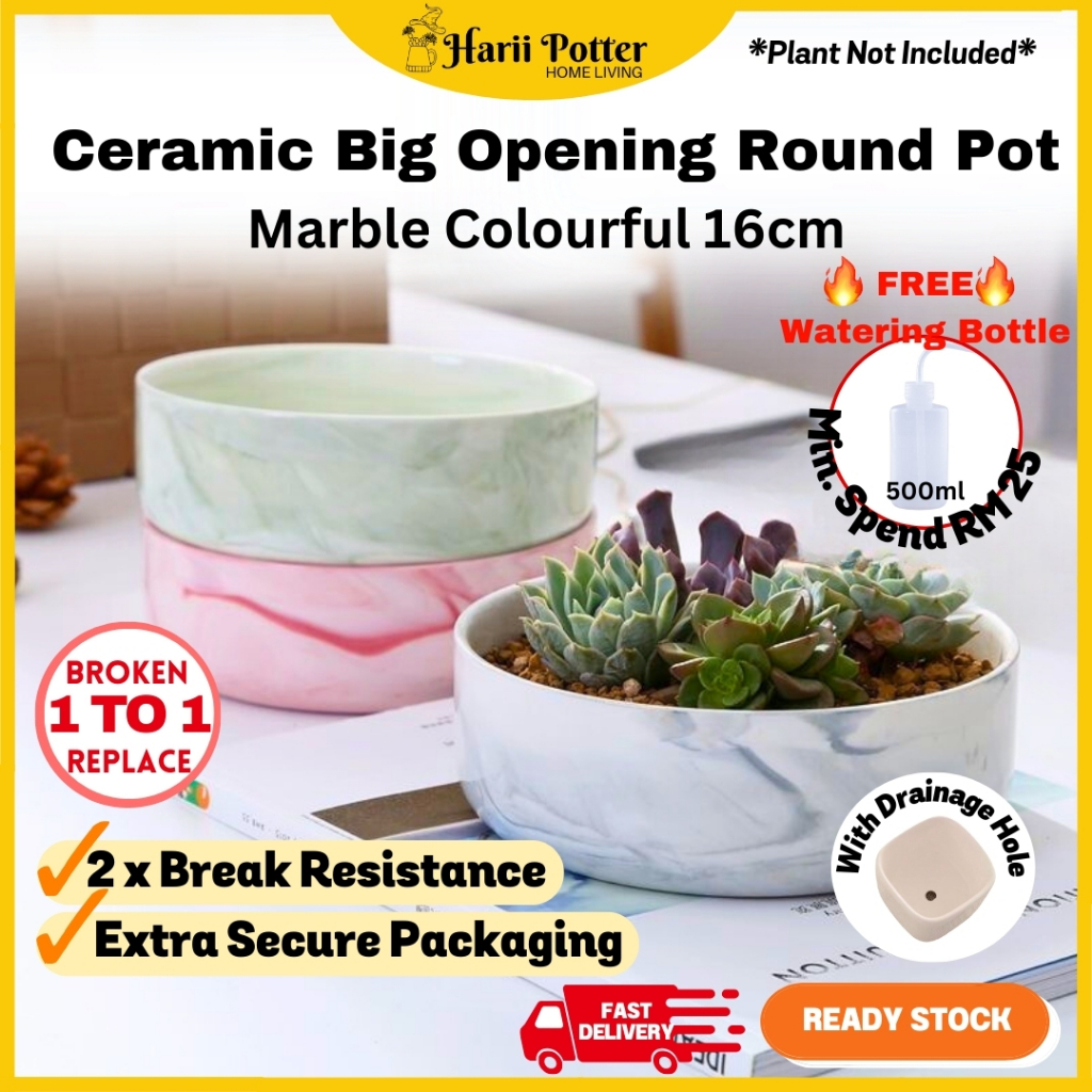 Aesthetic Ceramic Large Size Round Marble Pots Colourful 16cm Succulent ...