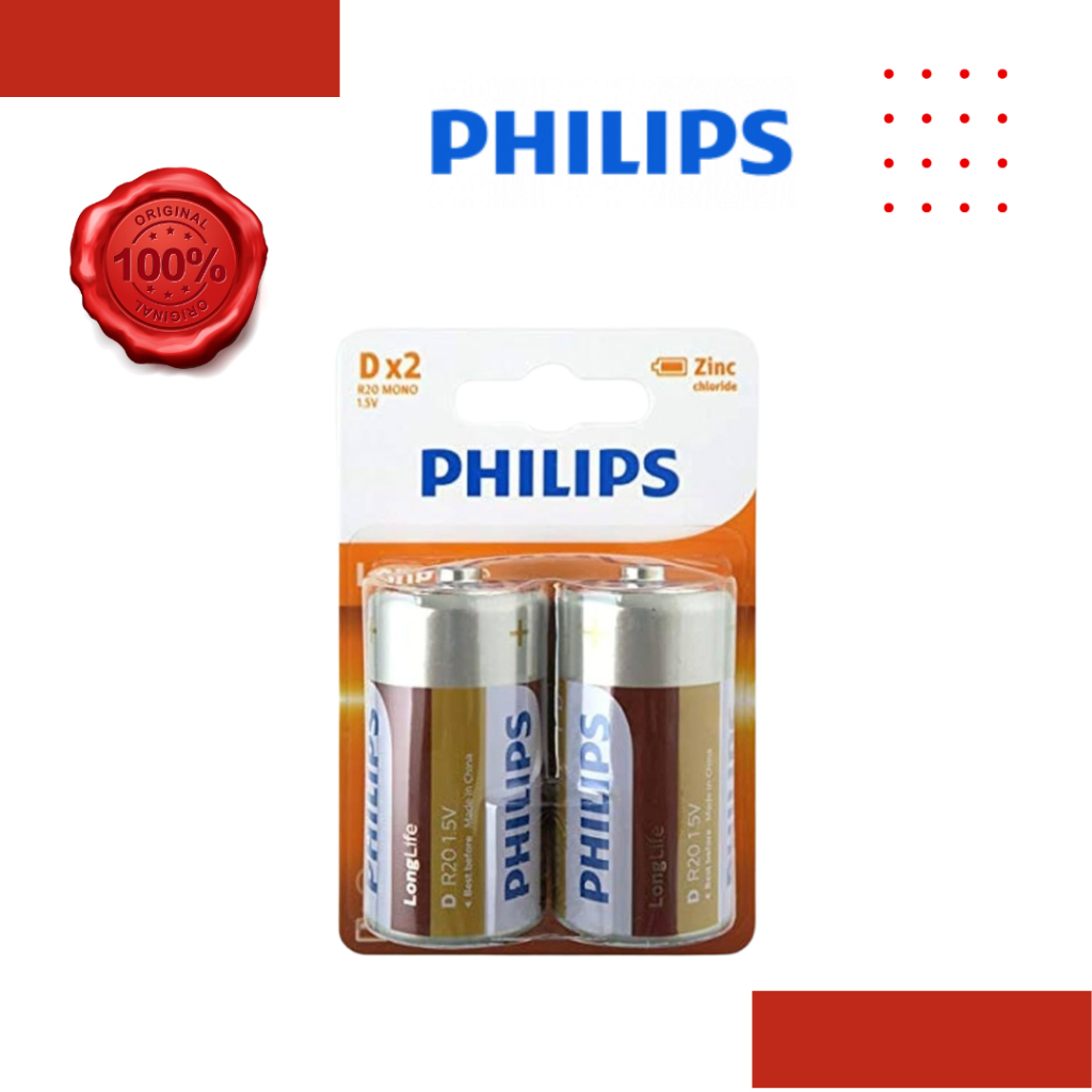 Philips Battery D Type Long Life 2pcs In Pack | Shopee Malaysia