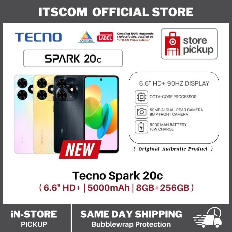 Tecno Spark 20C | 8(4+4)GB RAM + 256GB ROM | 50MP Main Camera | 5000mAh ...
