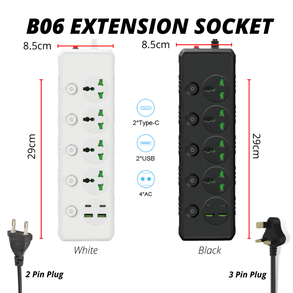 LUCKY HAWK 3.4A Power Socket USB Extension USB Port Type C UK Extension ...