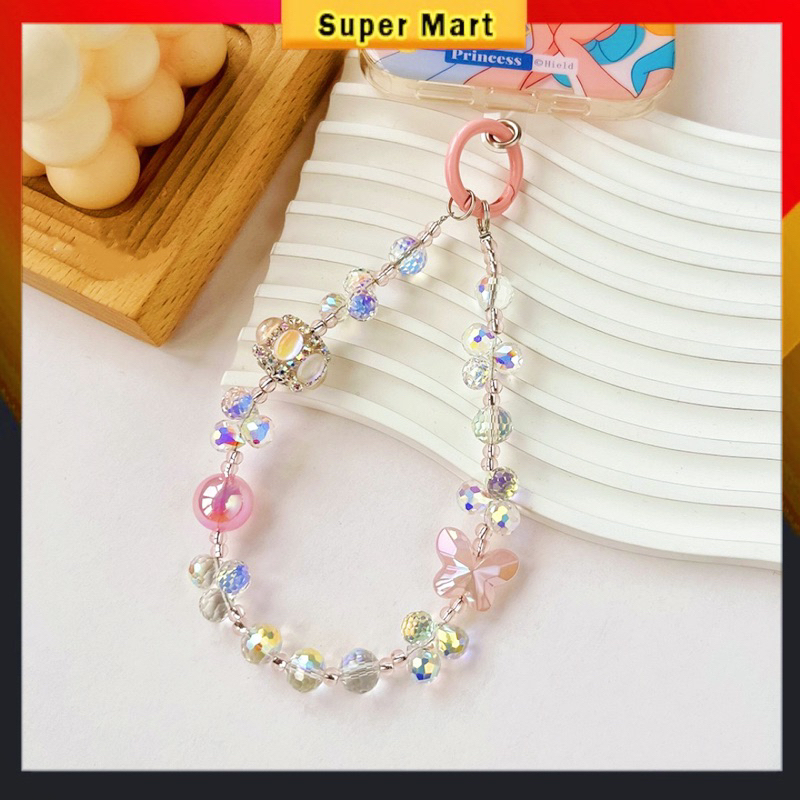 Crystal Bead Pendant Mobile Phone Chain Lanyard With Clip Hand Beaded ...