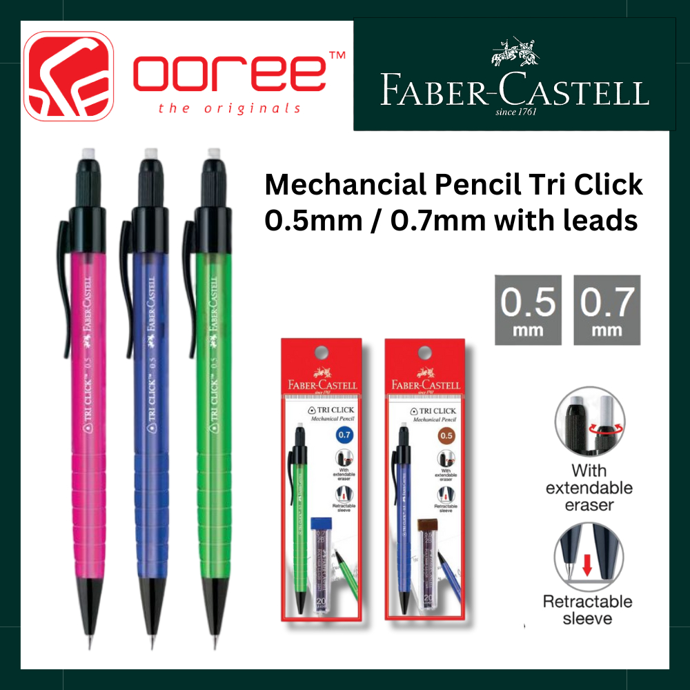 FABER CASTELL MECHANICAL PENCIL TRI CLICK CLASSIC 0.5MM 0.7MM FREE LEAD ...