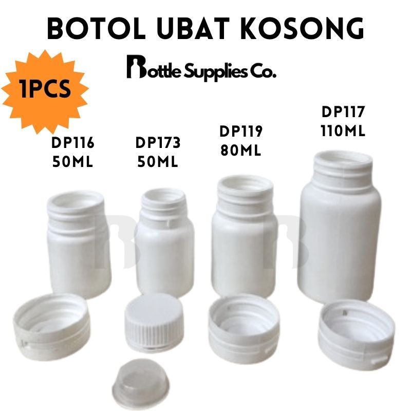 (1pcs) Empty White Plastic Capsule Bottle 50ml 80ml 110ml Botol Ubat, Botol Kapsul 50ml 80ml ...