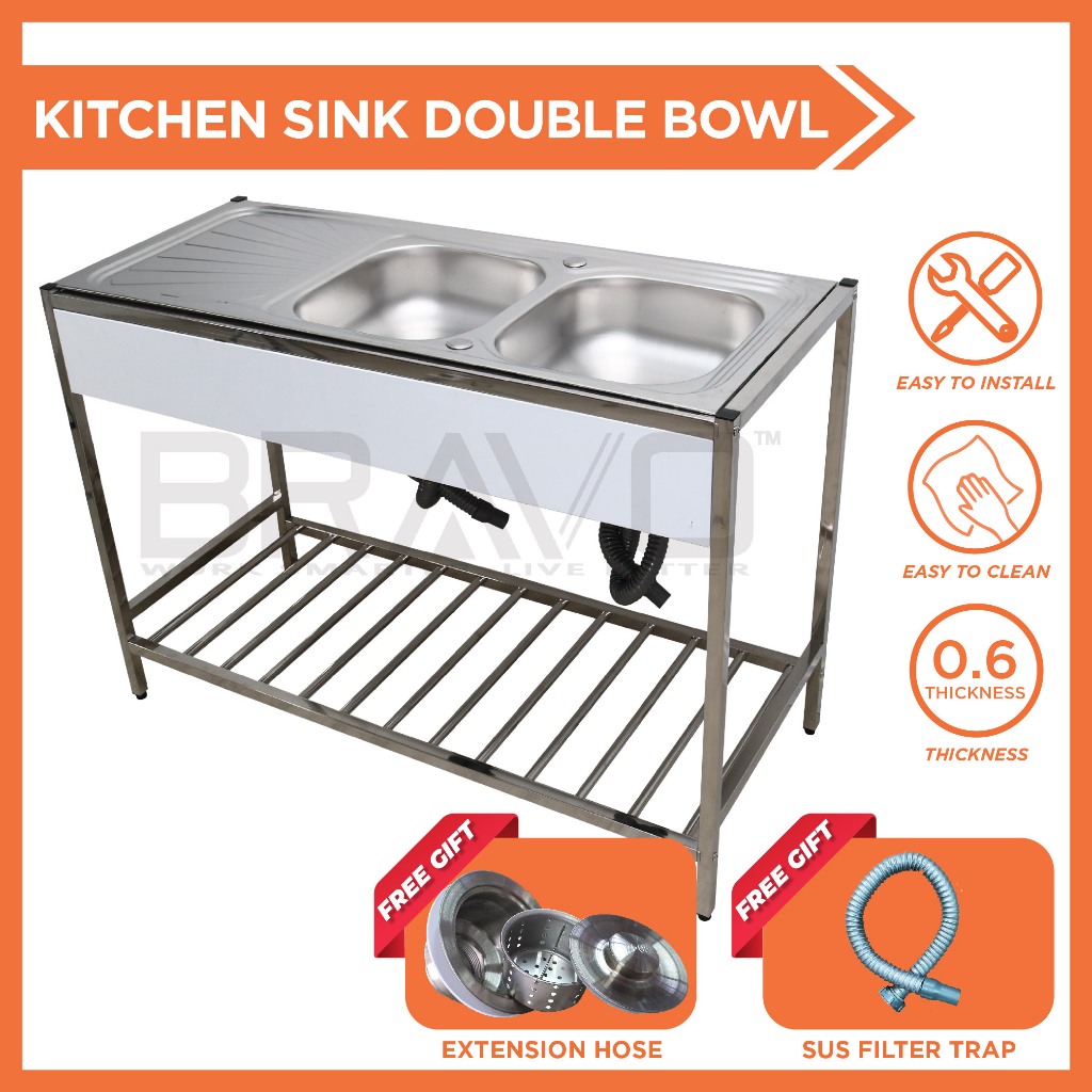 Kitchen Meja/Sinki Dapur/Stainless Steel Single Sink Rack/Rak Bowl DIY ...