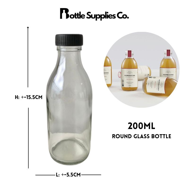 200ml Glass Bottle with Aluminum Silver Cap and Insert Suitable for ...