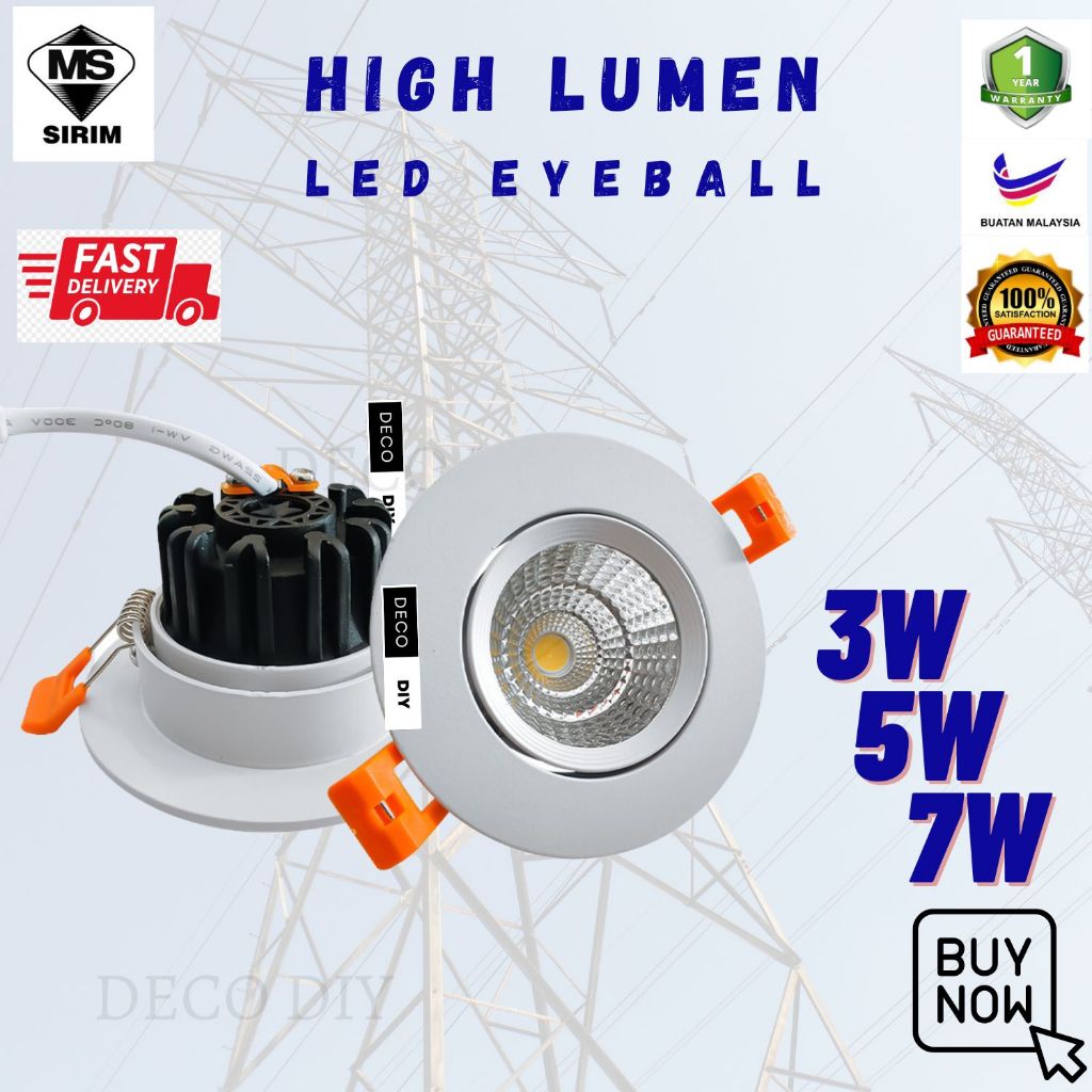 [SIRIM] LED Eyeball 3W 5W 7W Recessed Spotlight Downlight Home Lighting ...
