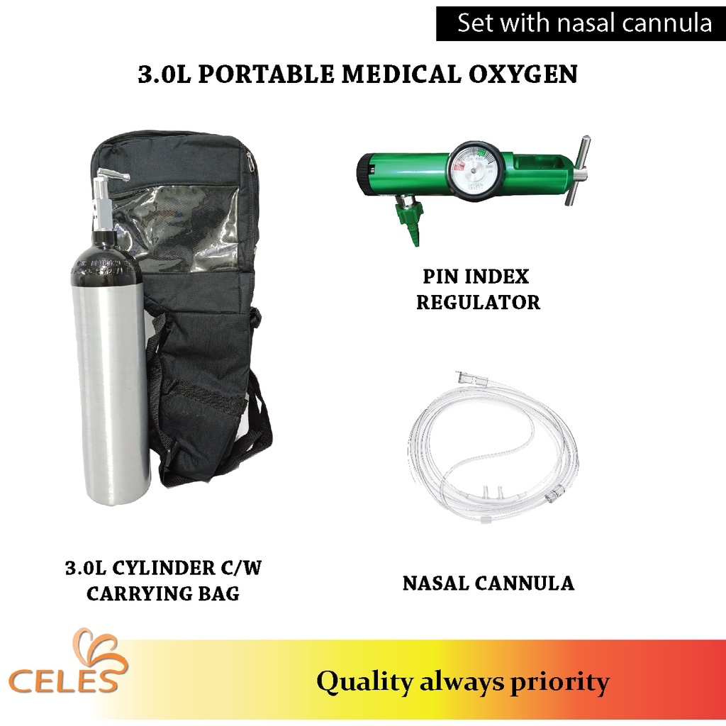 2.9L Portable Medical Oxygen Aluminium Cylinder Complete Set (OXYGEN ...