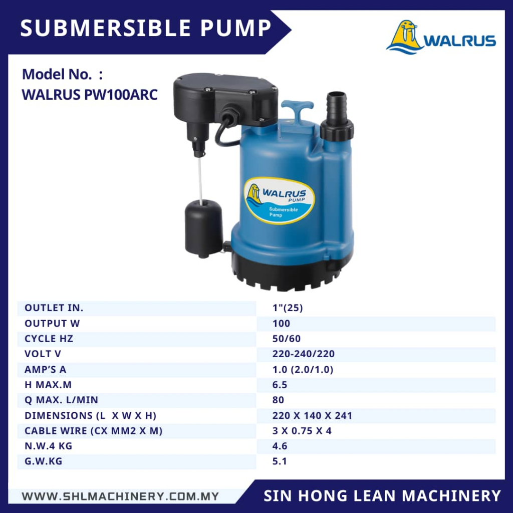 SUBMERSIBLE PUMP WALRUS PW-100ARC | Shopee Malaysia