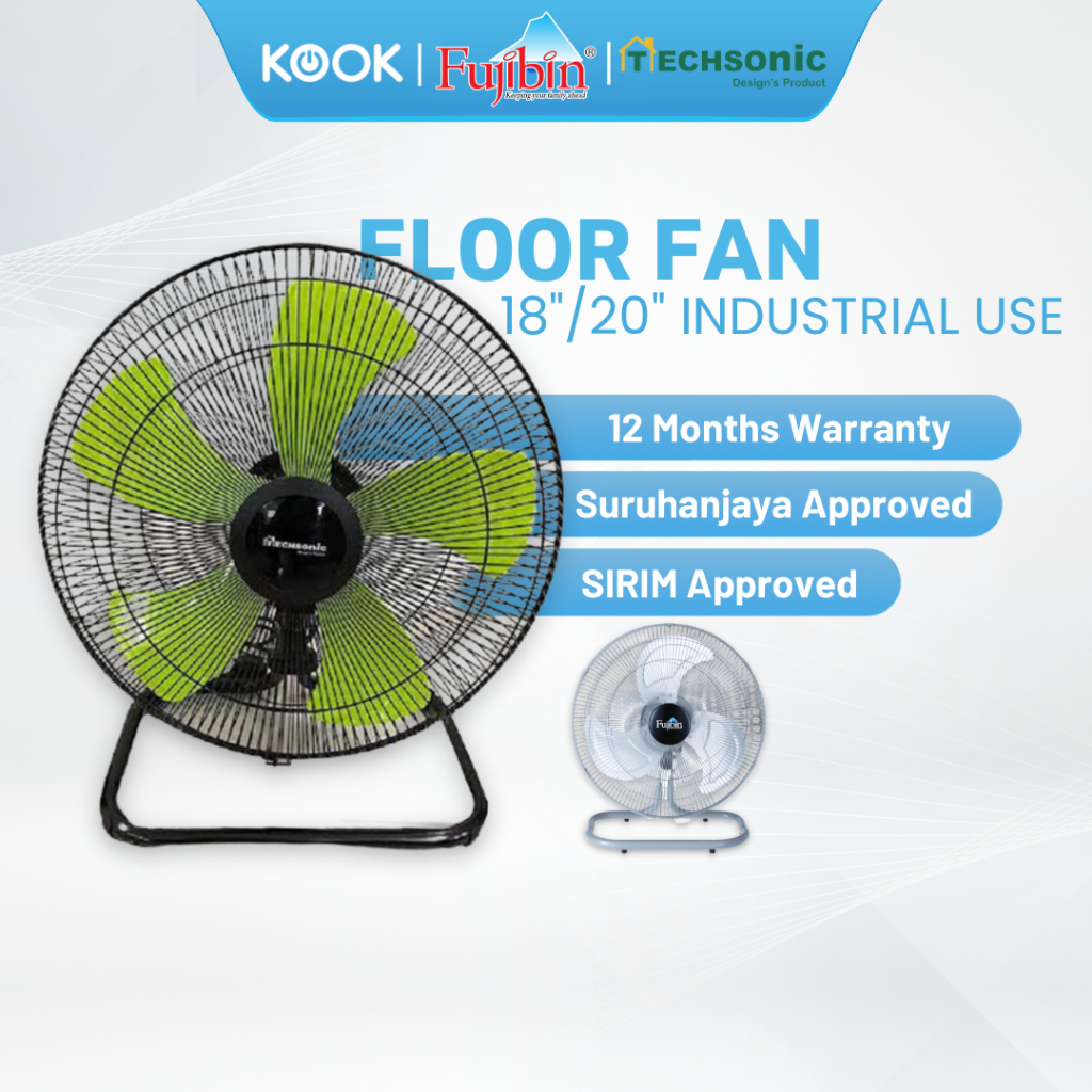 FUJIBIN / TECHSONIC 18" / 20" Industrial Floor Fan Heavy Duty 3/5 Metal ...