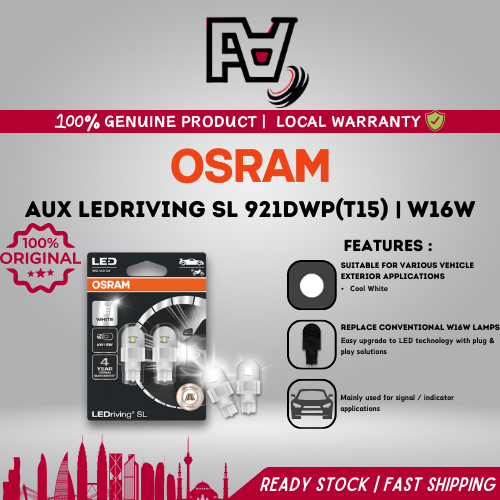 [READY STOCK] OSRAM AUX LEDriving SL 921DWP(Cool White) T15 (W16W | W2.1x9.5d) | 1SET(2PCS ...