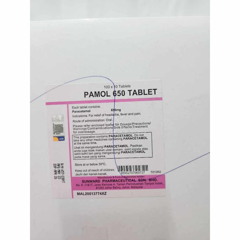 SUNWARD Pamol 650 Paracetamol 650mg 100STP/BOX | Shopee Malaysia