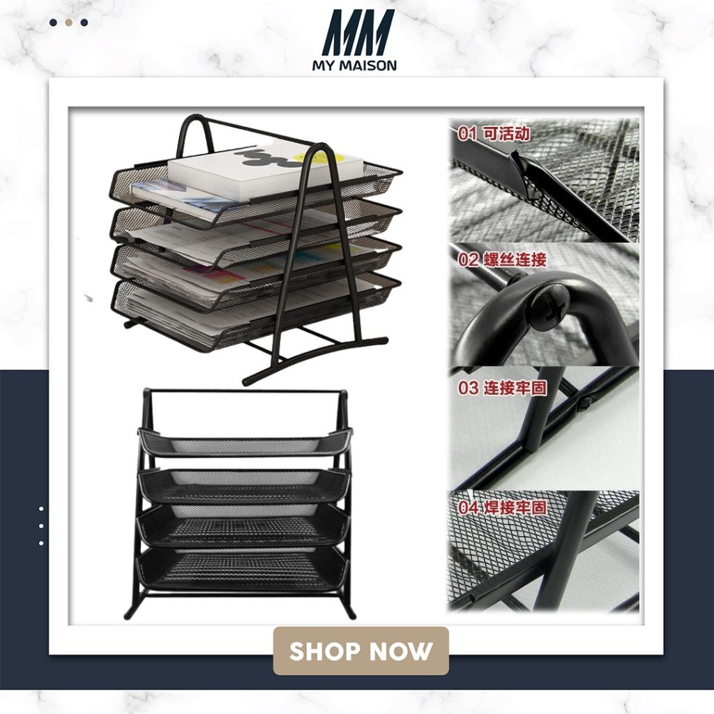 𝐌𝐘 𝐌𝐀𝐈𝐒𝐎𝐍 Dulang Dokumen 2/3/4 Tier Rak Mesh Keluli Pemegang Kertas A4 ...