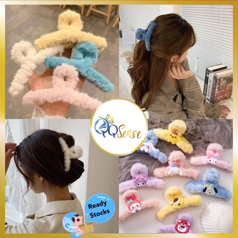 Elegant Plush Hair Clip Claw Korean Style Plushie Hair Clip 韩式毛绒发夹鲨鱼发夹 ...