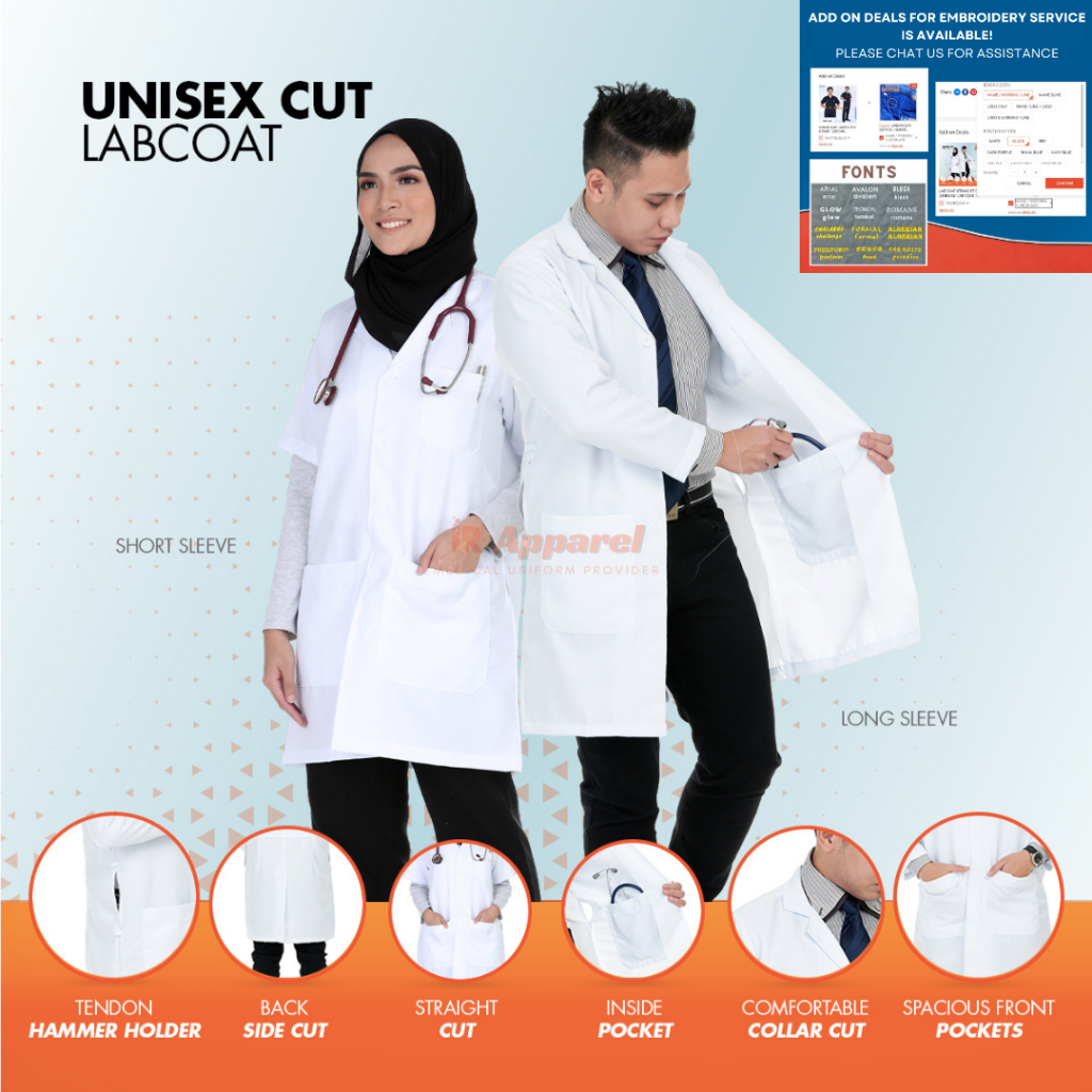 [ UNISEX ] LABCOAT STRAIGHT CUT/LAB COAT/WHITECOAT/JUBAH MAKMAL (TANPA SULAMAN) | Shopee Malaysia