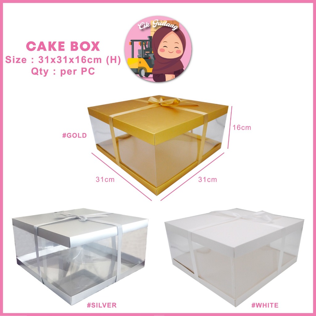 Transparent Cake Box with Ribbon By Pcs / Kotak Kek dengan Reben ...