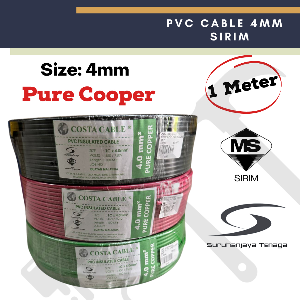 [Sell in Meter] SIRIM 4MM PVC Cable | Insulated Wire Wayar Kabel ...