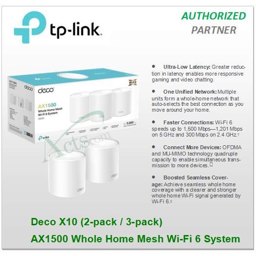 TP Link Deco X10 AX1500 Whole Home Mesh Wi-Fi 6 System (2-pack / 3-pack ...