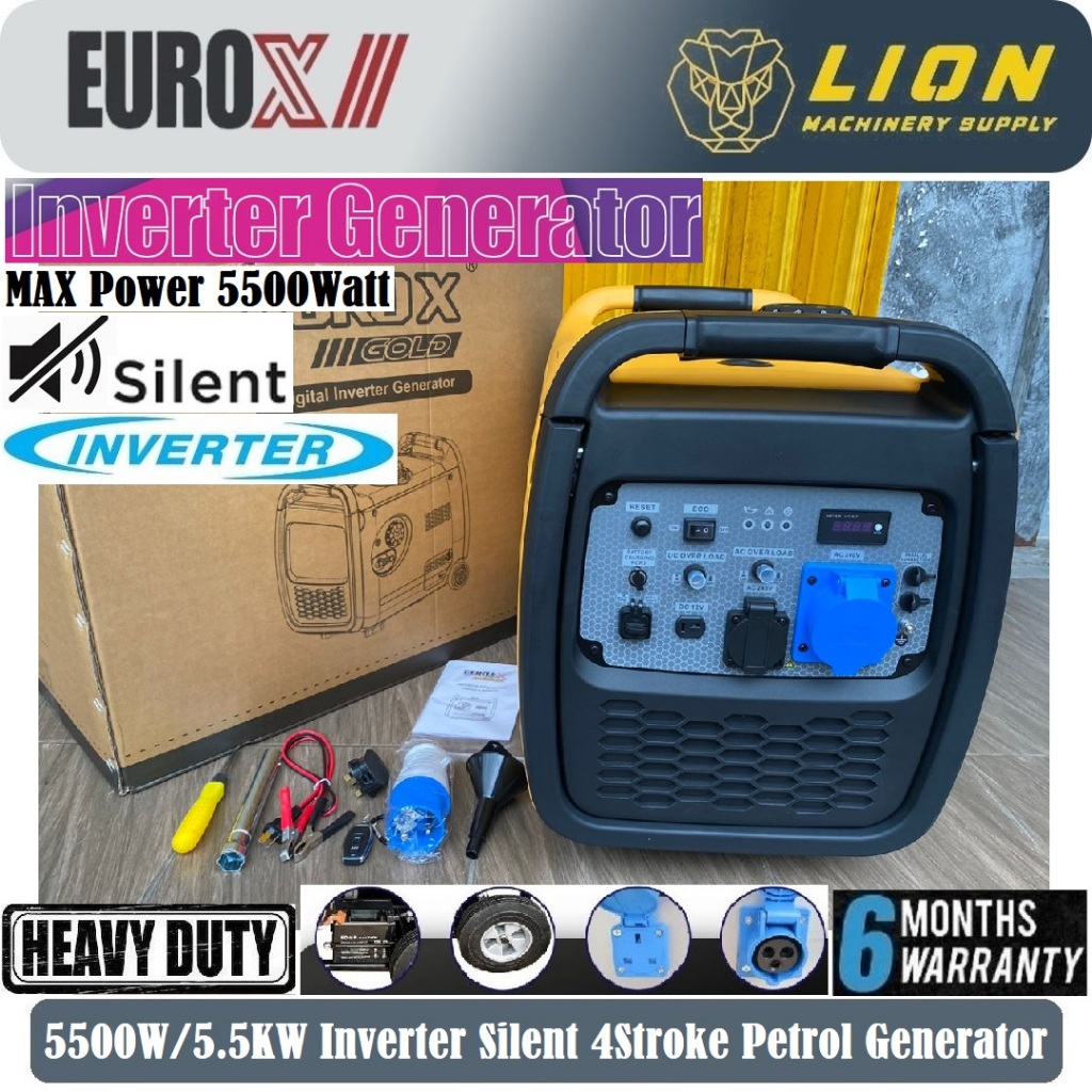 EUROX 5500Watt/5.5KW Silent Inverter 4-Stroke Petrol Generator JI6502 with Remote Control - 18 ...