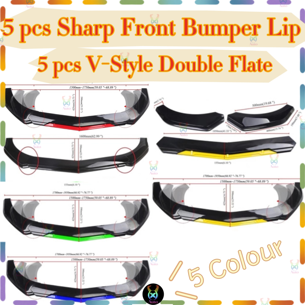 Double Layer Universal FRONT BUMPER DIFFUSER LIP & 5pcs V-Style Double ...