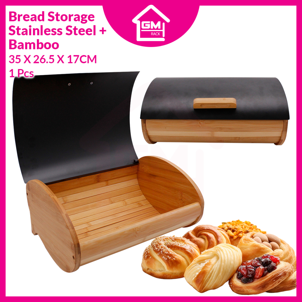 [GMRACK] WOODEN BREAD BIN WITH COVER/BAKUL KAYU SIMPAN ROTI DENGAN ...
