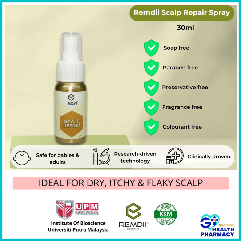 Remdii Scalp Repair Spray (30ml) for sensitive, dry, red, itchy & flaky ...