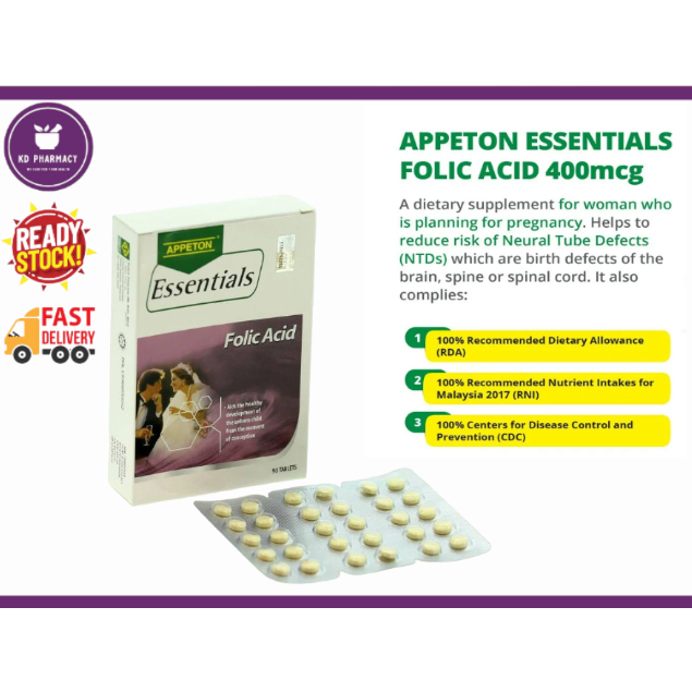 APPETON ESSENTIALS FOLIC ACID[PRE-PREGNANCY/PERSEDIAAAN HAMIL] 90'S ...