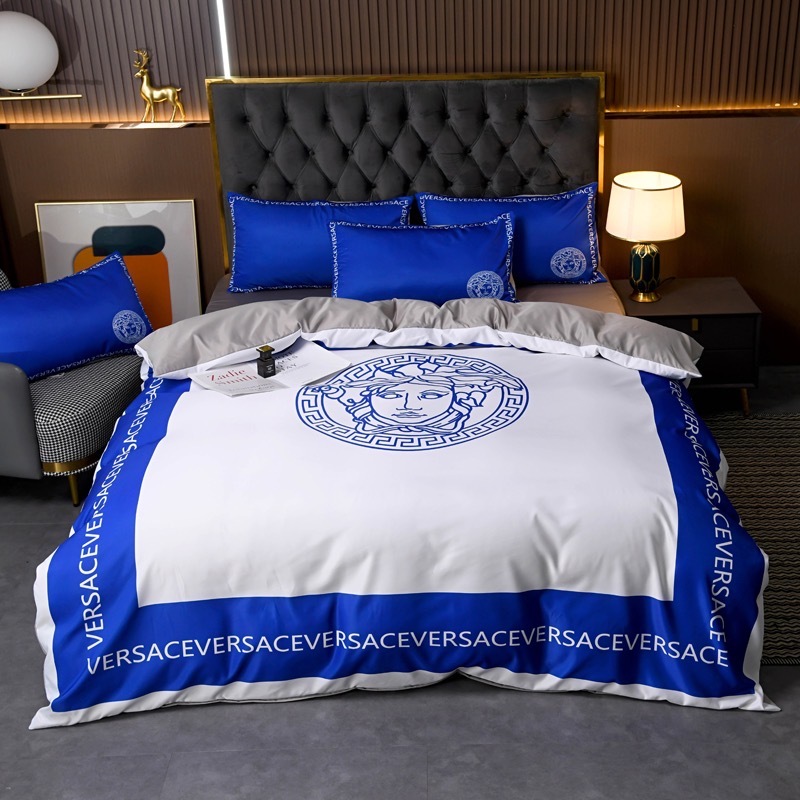 Versace Medusa Blue White Luxury Fitted Bed Sheet Design Cadar Queen ...