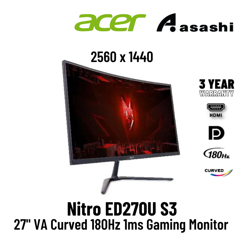 Acer Nitro ED270U / ED270US3 / ED270U S3 27" VA Curved 180Hz 1ms 2K ...
