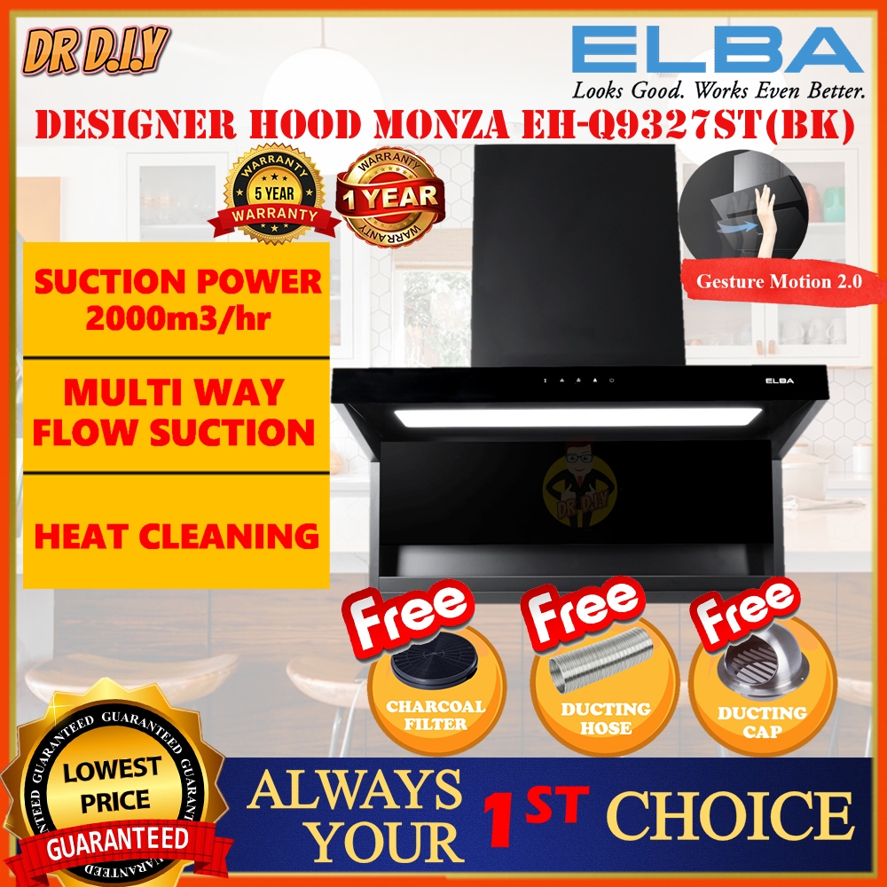 [FREE SHIP] ELBA EH-Q9327ST(BK) 2000M3/HR DESIGNER CHIMNEY HOOD ...