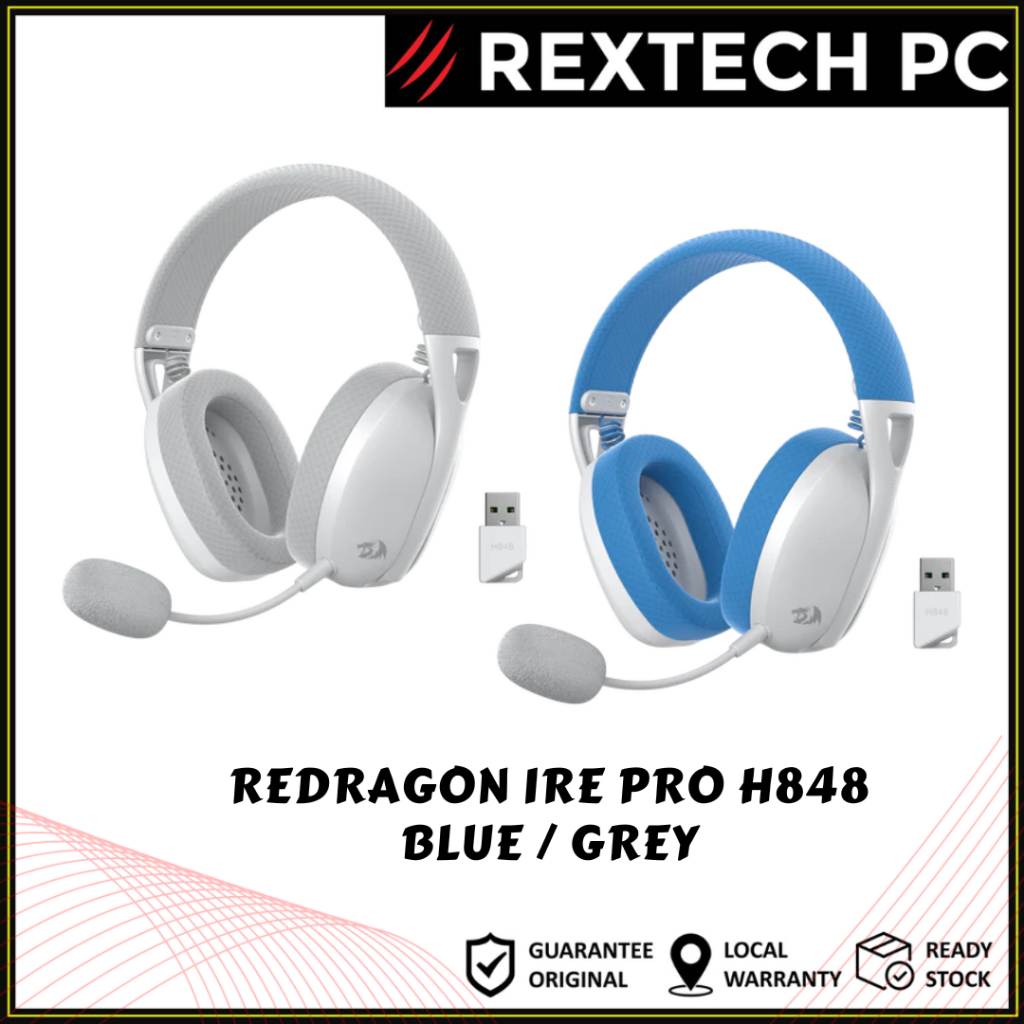 REDRAGON Ire Pro H848 3 Mode Wireless Gaming Headset - Grey / Blue ...